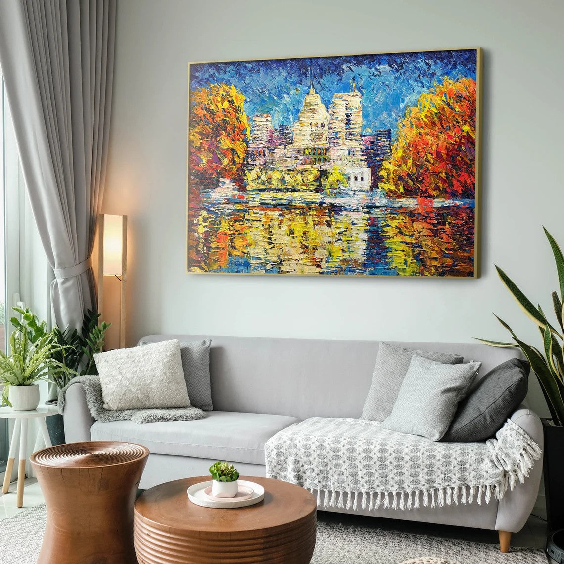 Abstract Colorful Lake Landscape Oil Painting on Canvas Large Original | Trend Gallery Art Great ...