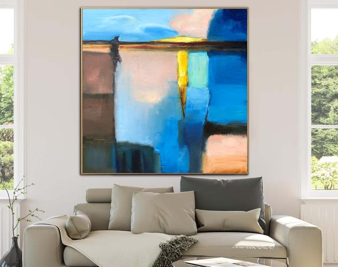 Large Abstract Blue Painting On Canvas Original Colorful Wall Art Custom Oil Painting Modern ...