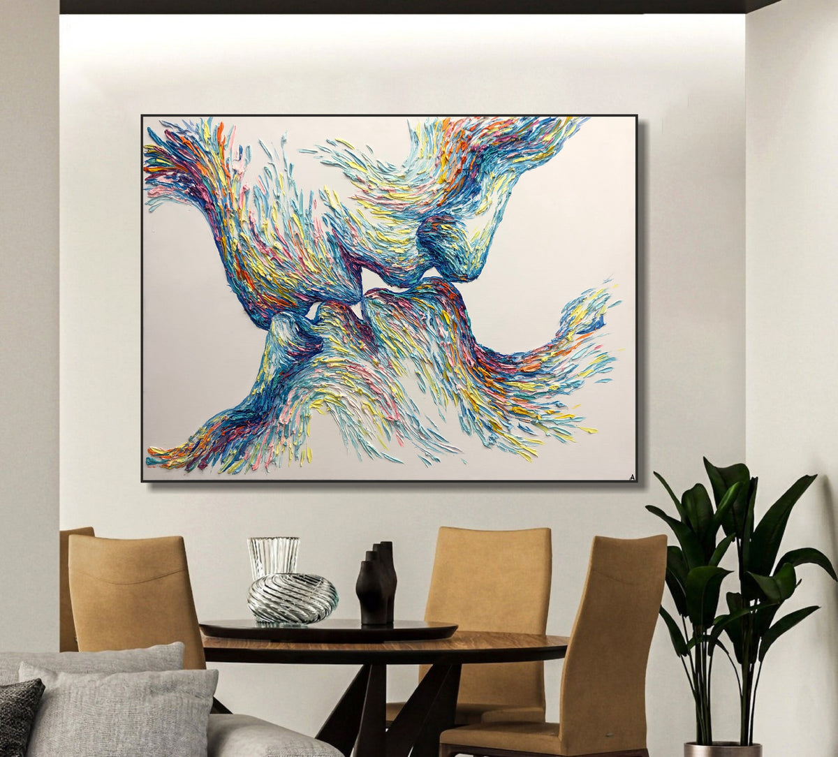 Original Abstract Kissing Couple Paintings On Canvas Colorful Impasto ...