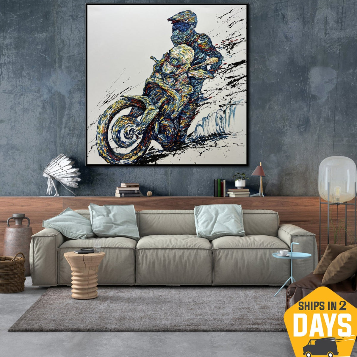 Abstract Motorcycle Paintings On Canvas Original Motorsport Impasto Wa ...