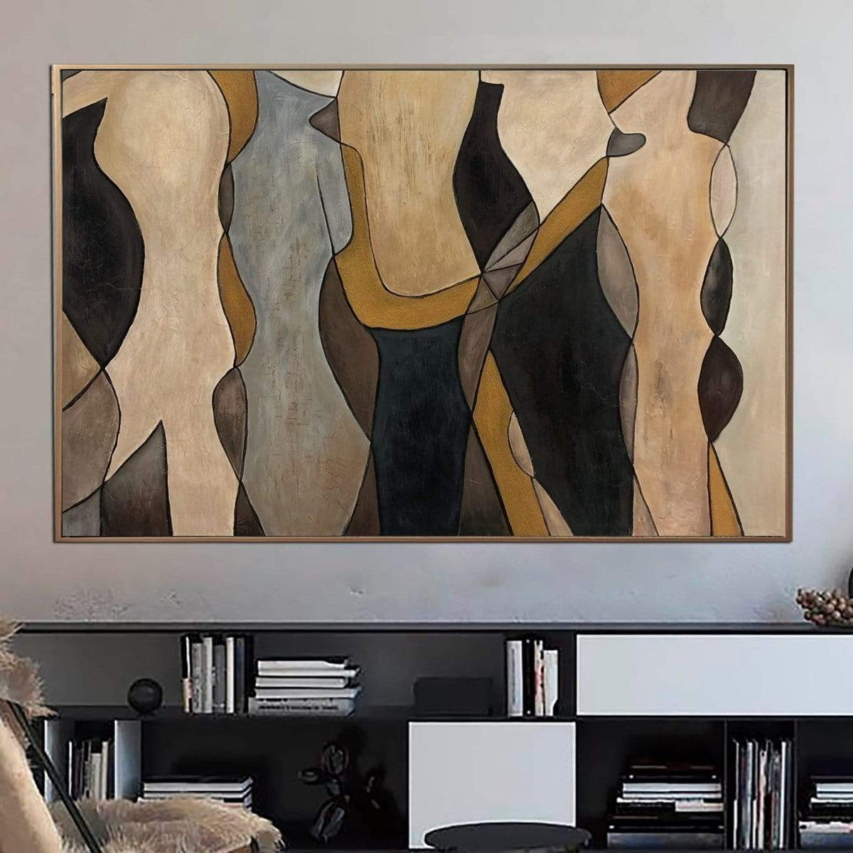 Abstract Human Painting Gold Wall Art Abstract Shapes Art Modern Silho ...