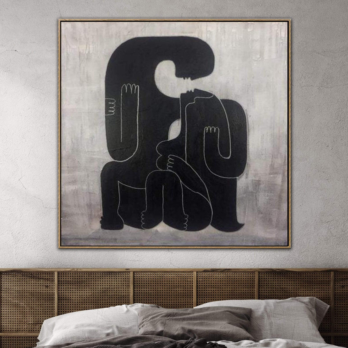 Oversized Creative Black And White Painting Modern Abstract Human Artw ...