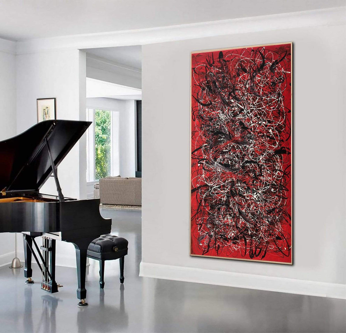 Jackson Pollock Style Paintings On Red Canvas Art Original Abstract Fi ...