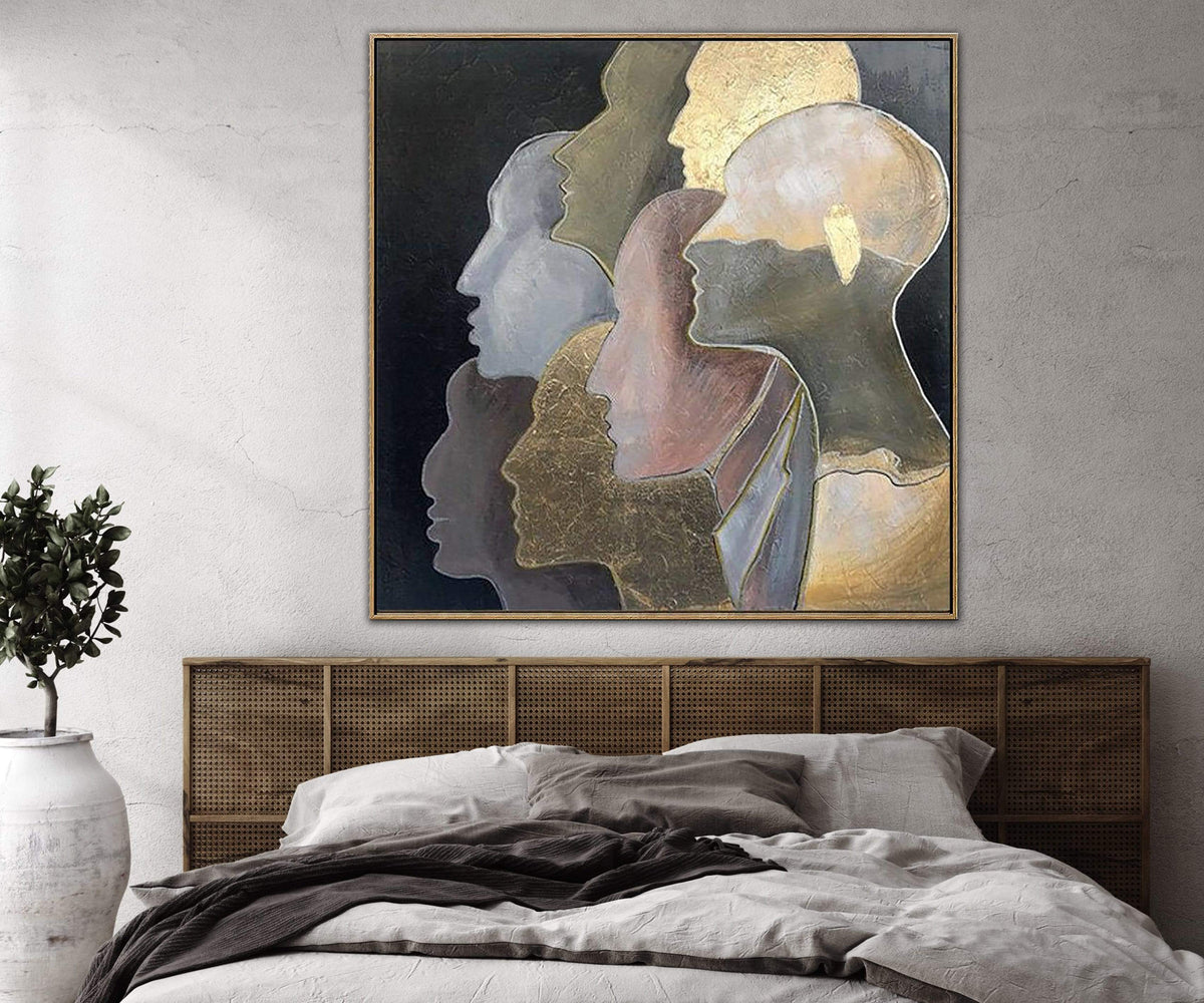 Large Gold Leaf Painting Humans Abstract Painting Abstract Faces ...