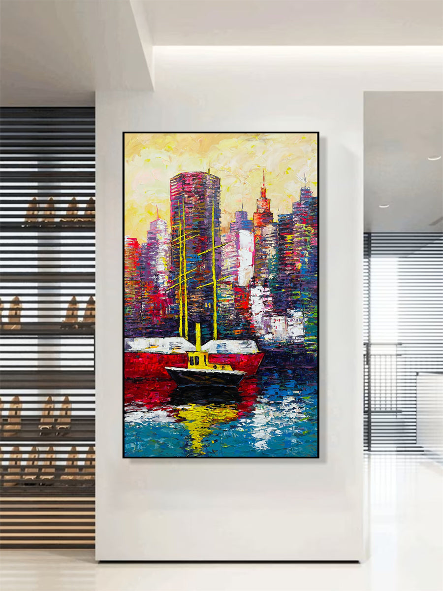 Abstract Colorful Cityscape Art Urban Scene Paintings On Canvas Acryli ...