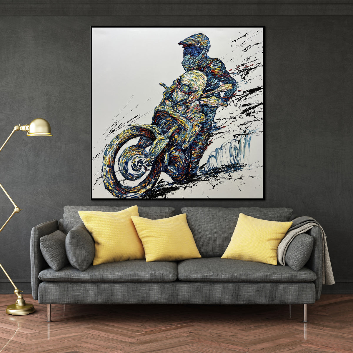 Abstract Motorcycle Paintings On Canvas Original Motorsport Impasto Wa ...