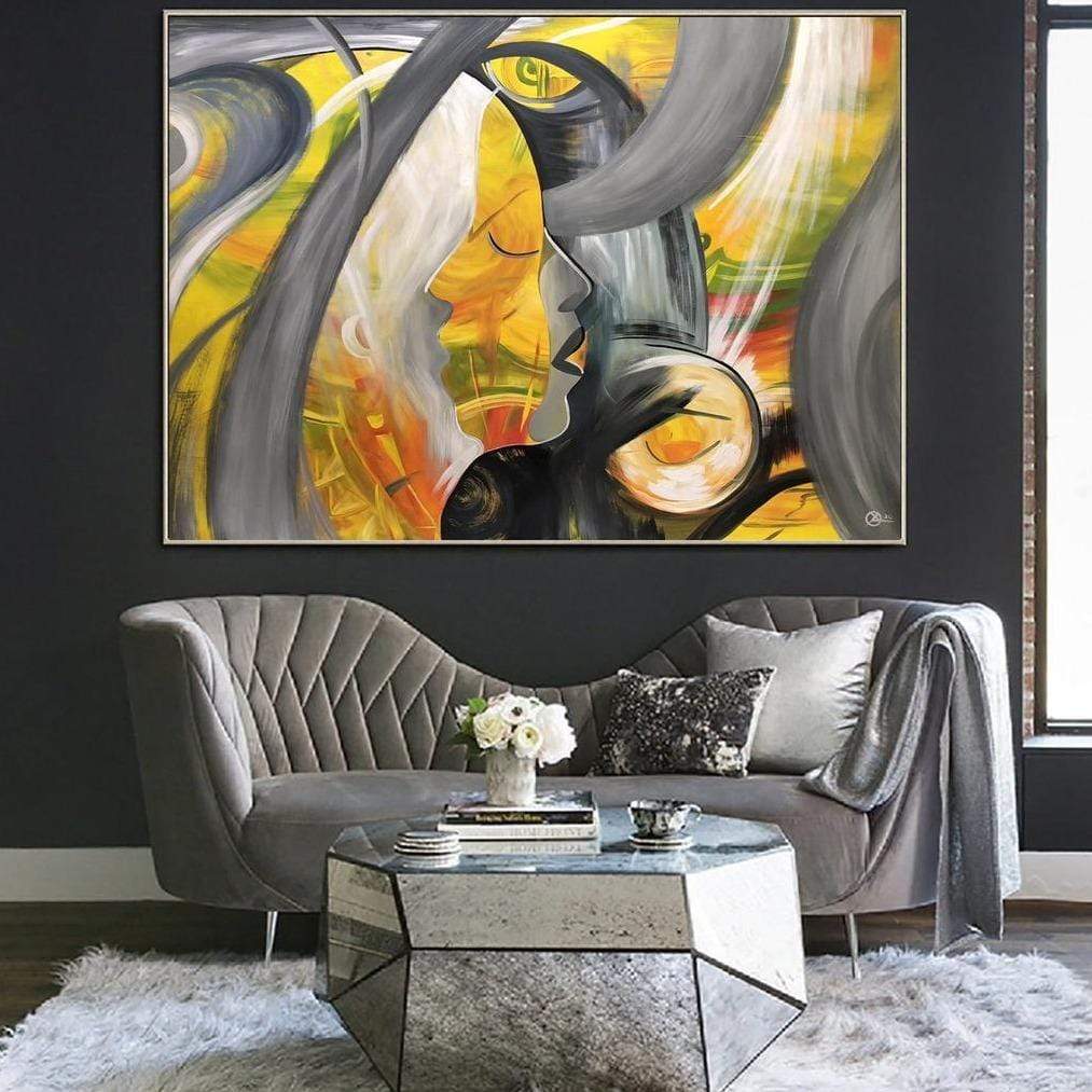Extra Large Contemporary Art Abstract Human Portrait Painting Yellow W ...