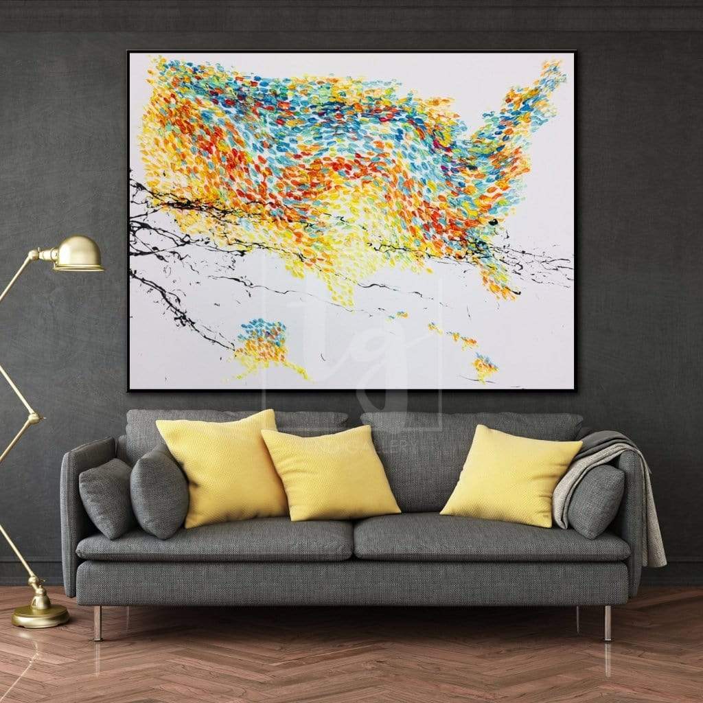Large Abstract USA Map Painting Colorful Map Painting Wall Painting Ma ...